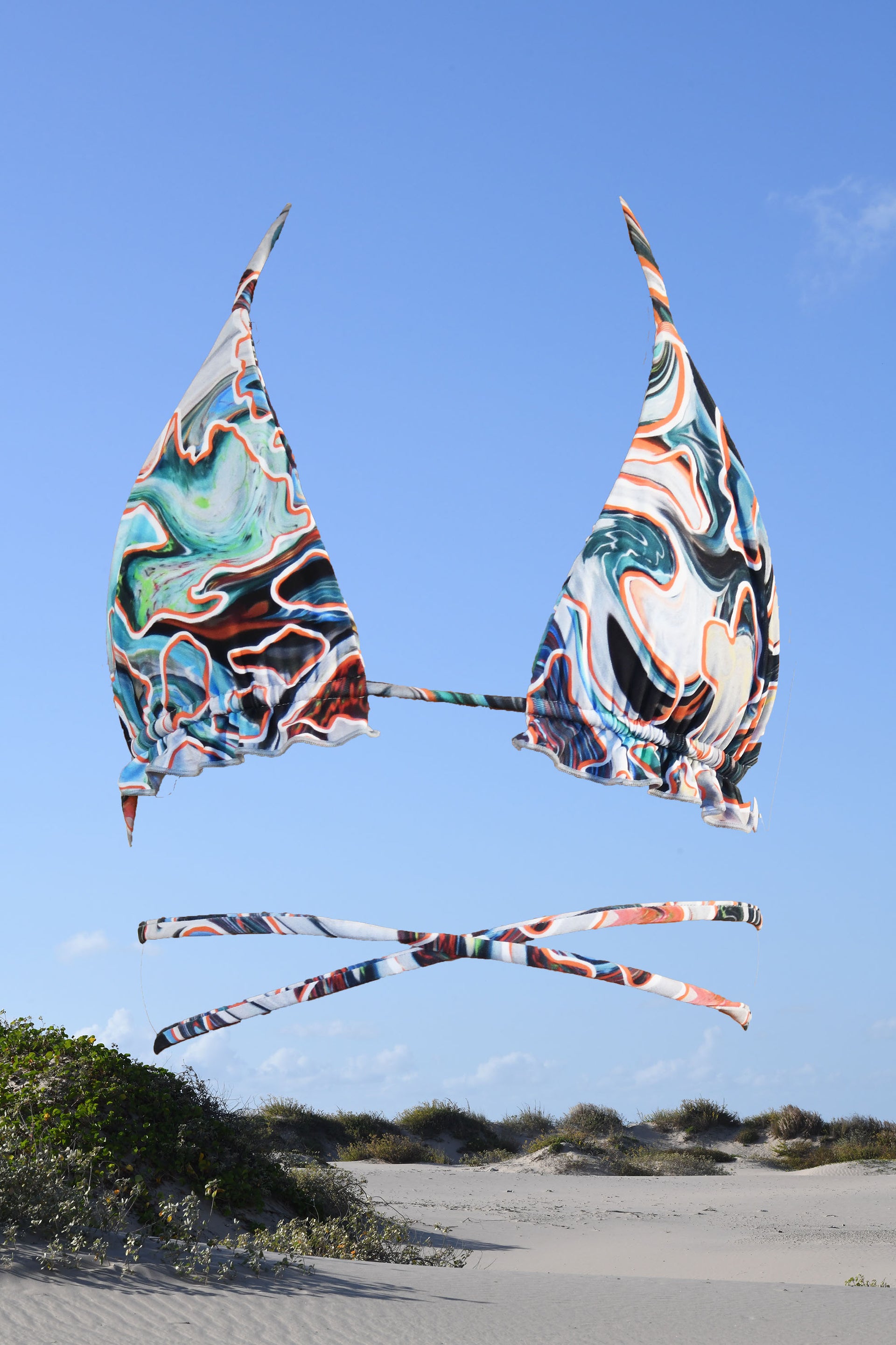 Lucia Blue Print Triangle Bikini Top – Extra Strappy, Adjustable Tie Design – De Mafé Swim